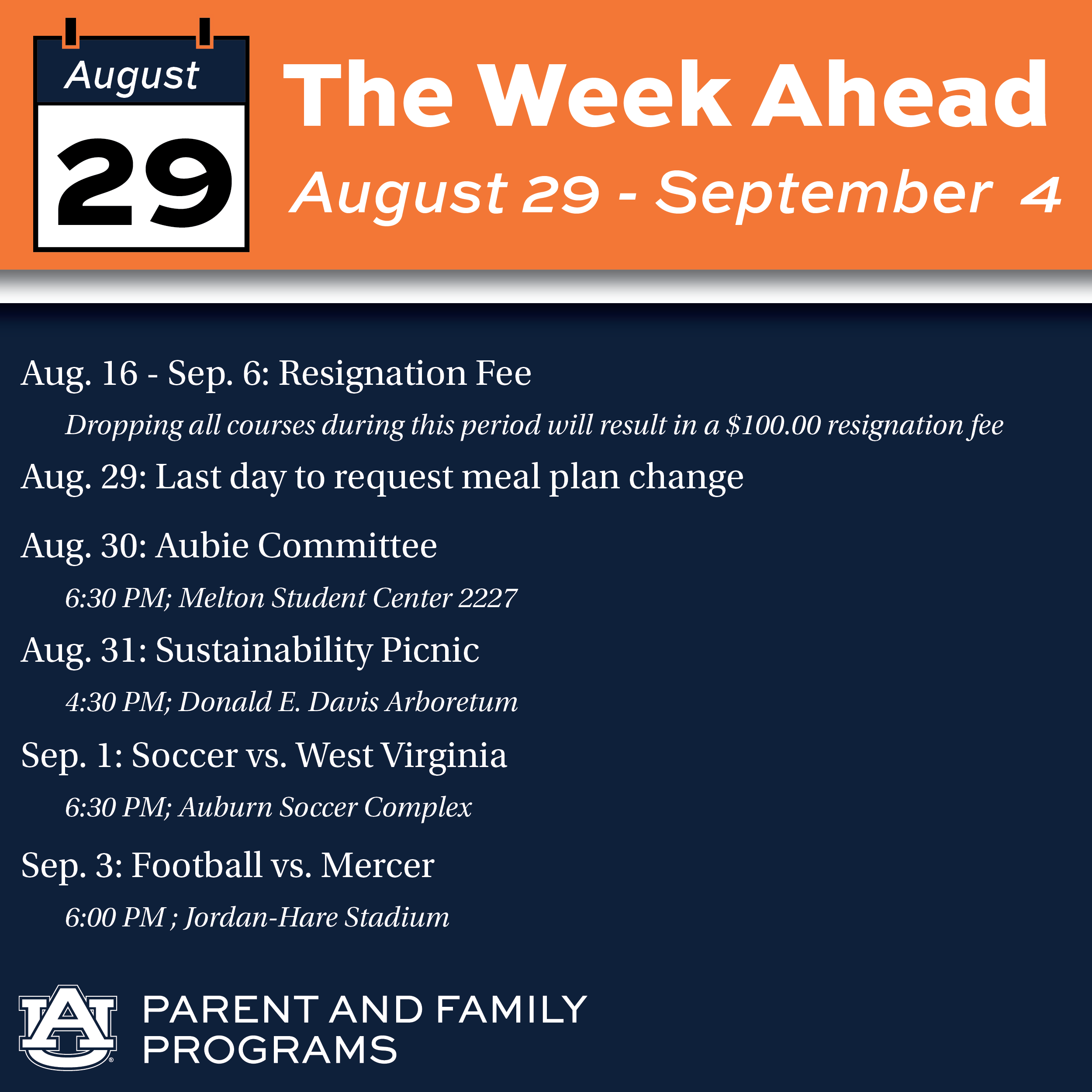 Look at the Week: Aug. 29 - Sep. 4 | Auburn Family Portal